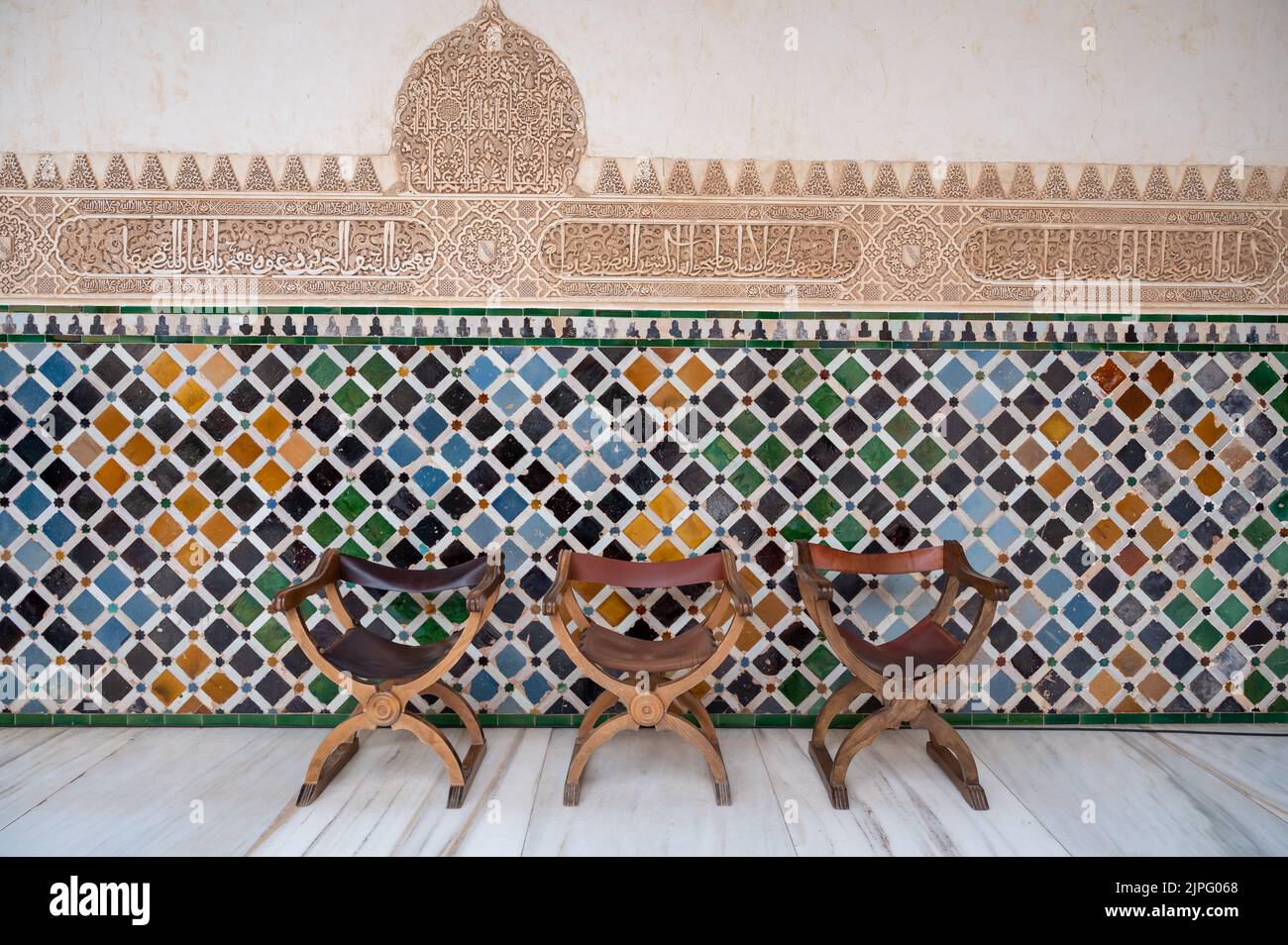 Ornamental medieval ceramic tiles of walls in Nasrid Palaces in the ...