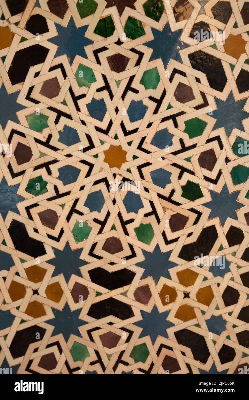 Ornamental medieval ceramic tiles of walls in Nasrid Palaces in the ...