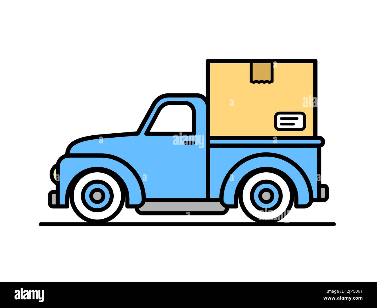 Delivery pickup truck with package icon over white background, bold ...