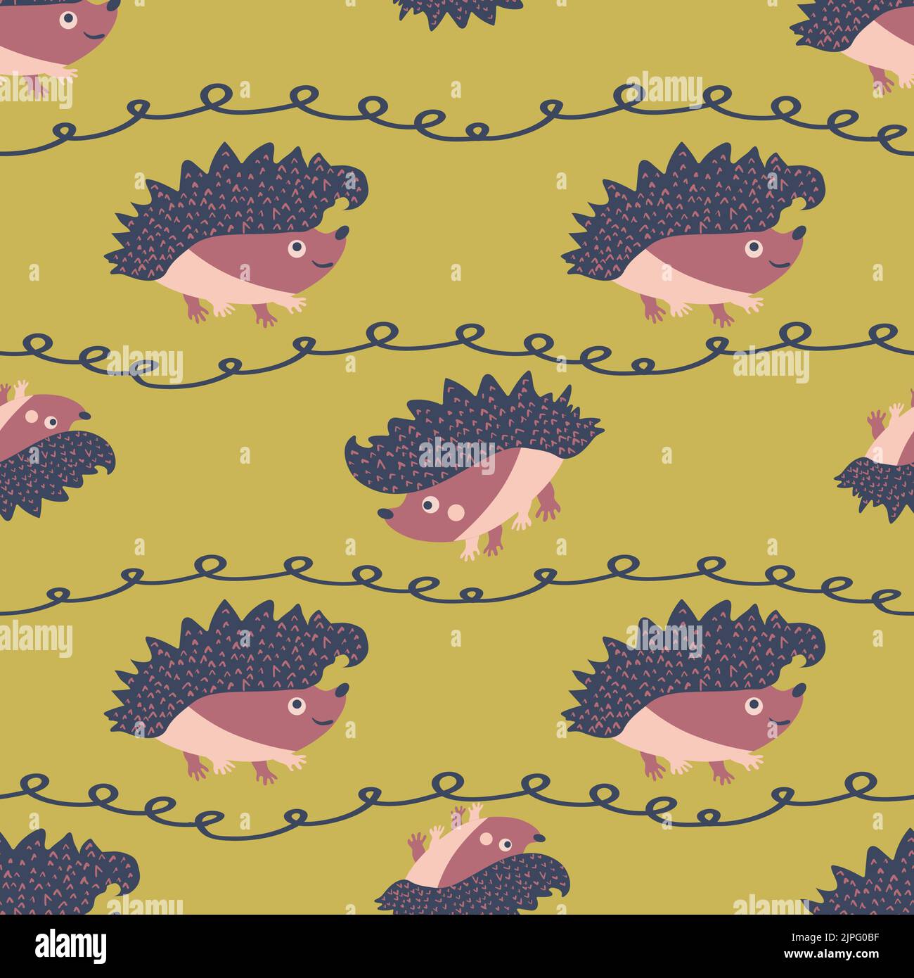 Cute vector spiky, prickly, hedgehog seamless pattern background ...