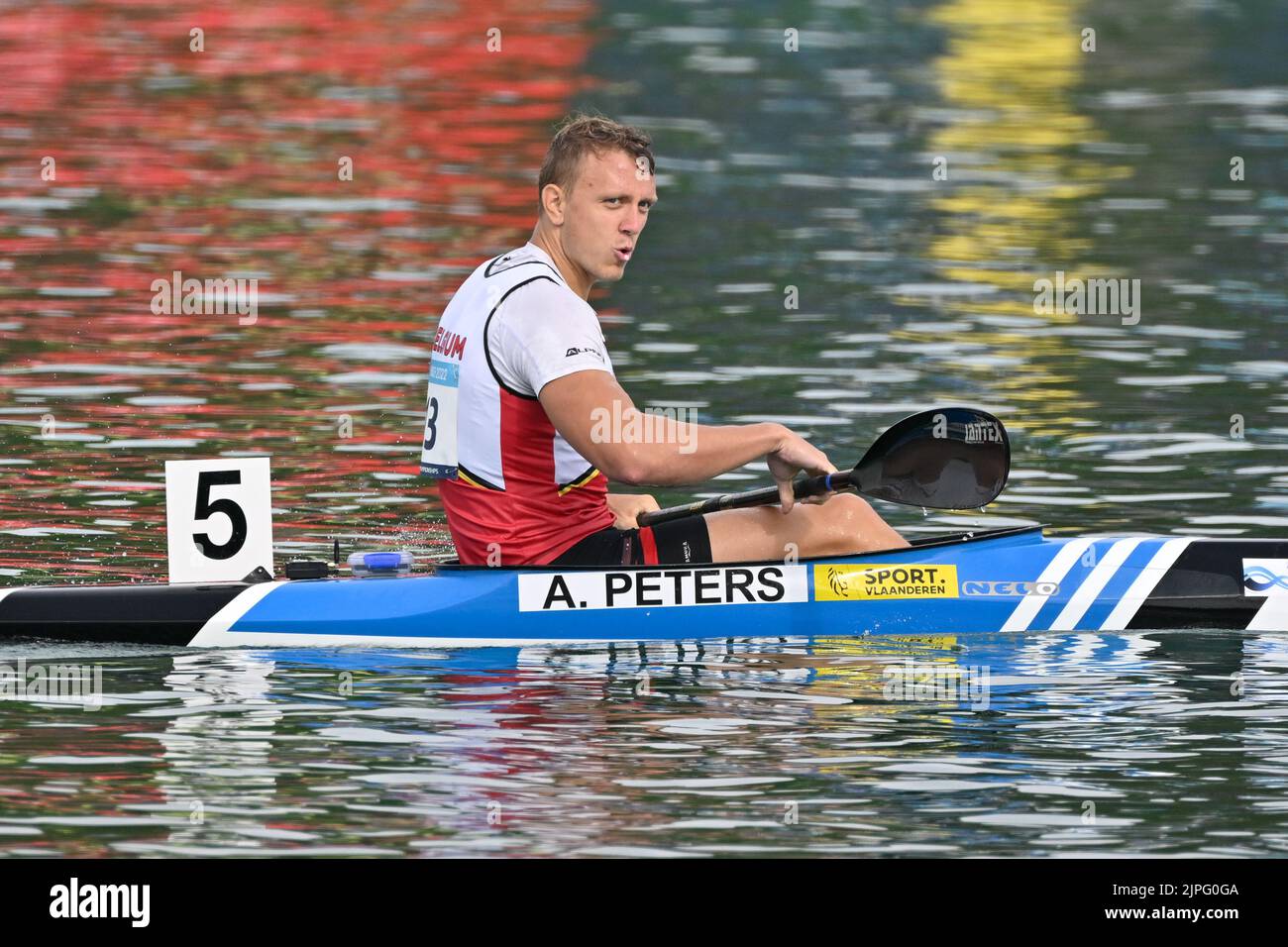 Belgian kayaker Artuur Peters pictured during the heats of the Men's ...
