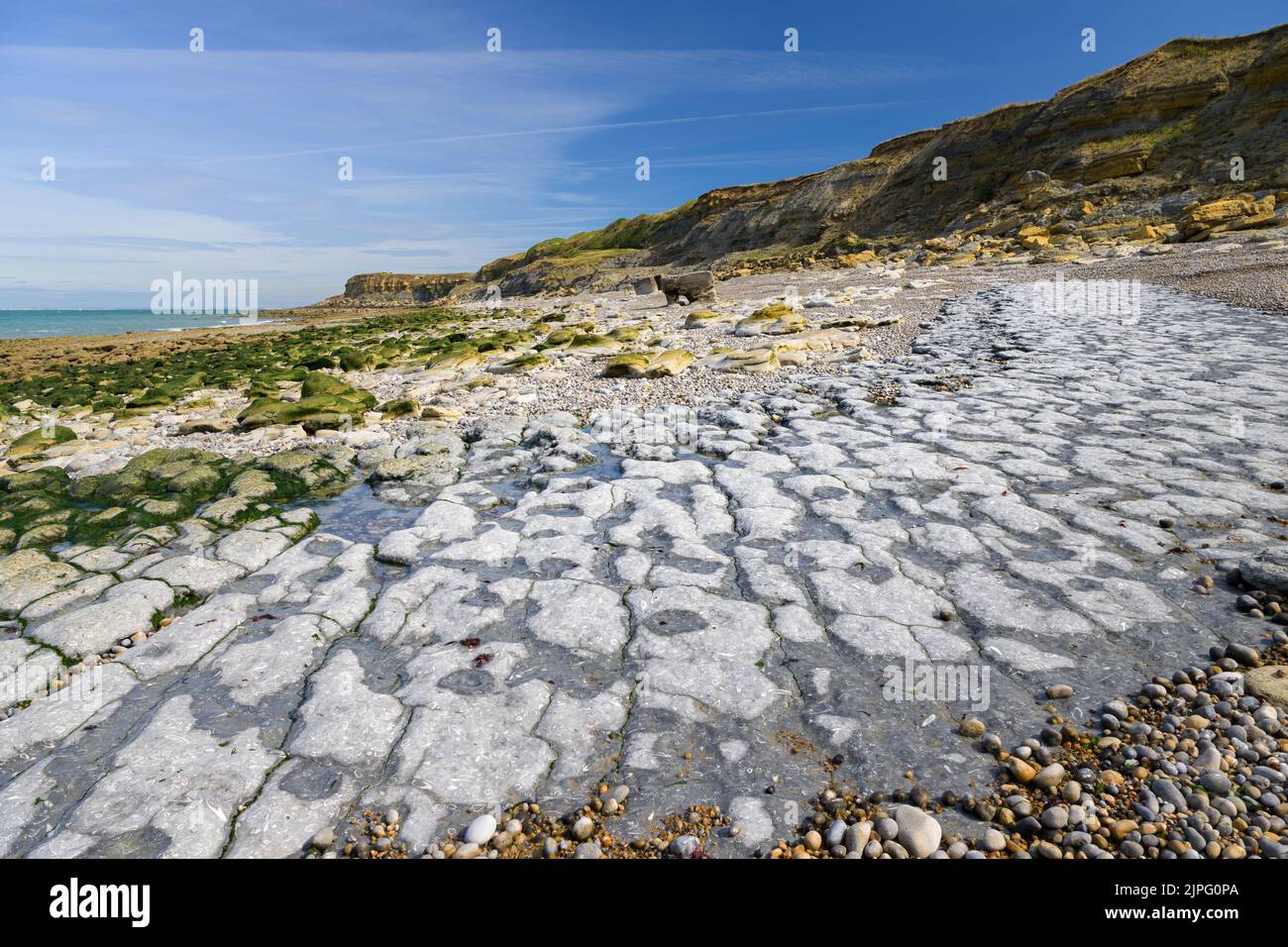 Coast near Cap Gris Nez in northern France on a calm day in summer ...