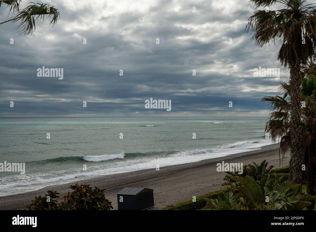 View on beach and coastline in Torrox Costa, Costa del Sol, small ...