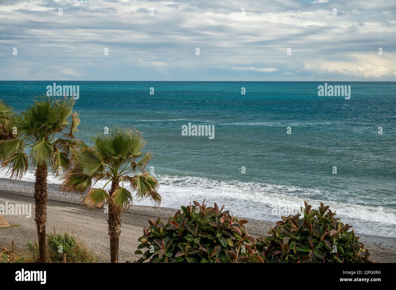 View on beach and coastline in Torrox Costa, Costa del Sol, small ...