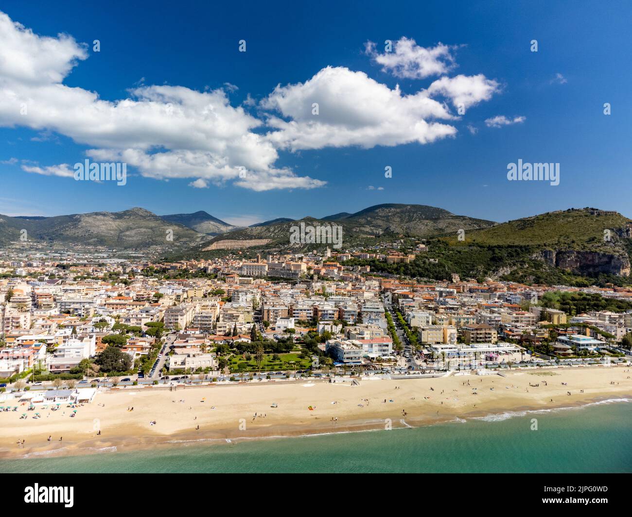 Aerial view on Terracina, summer vacation destination on Tyrrhenien sea ...