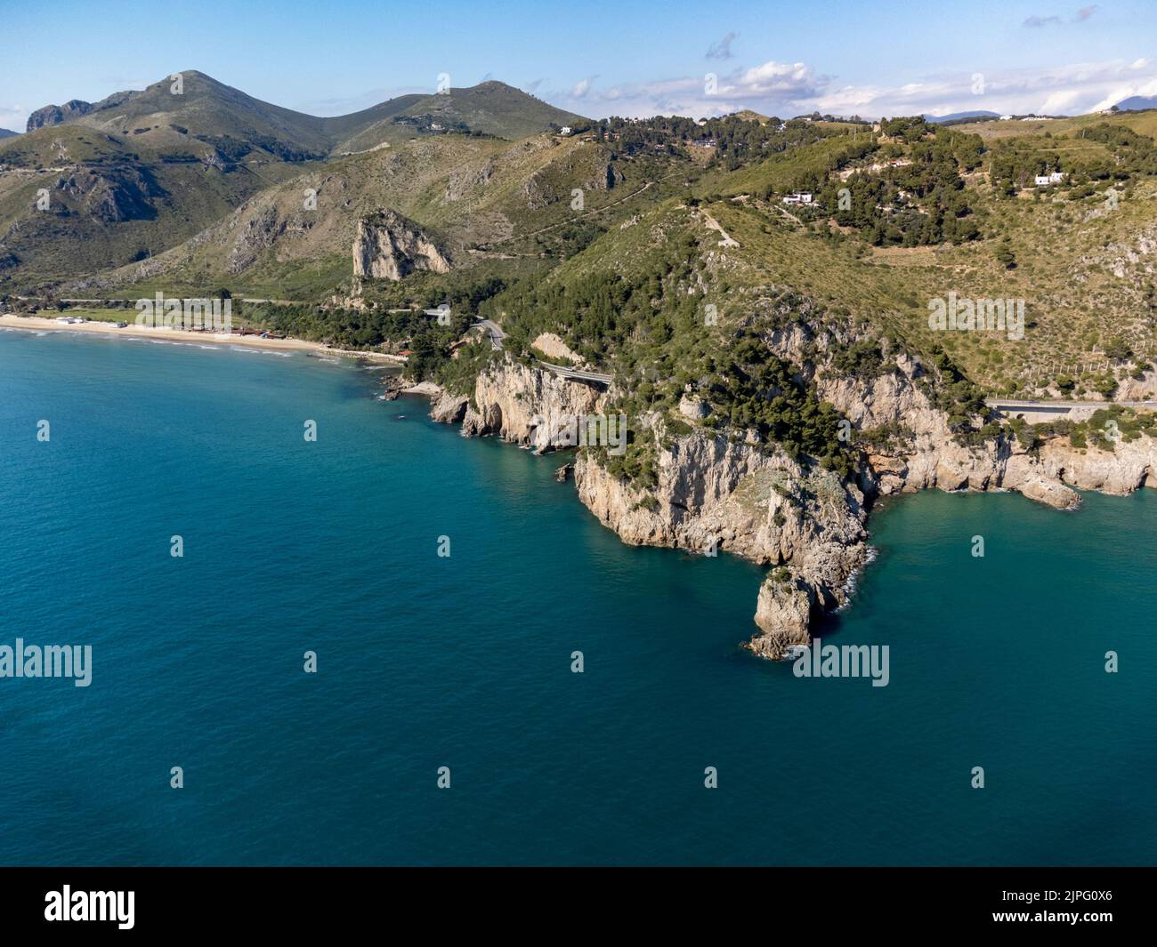 Aerial view on coastline between Sperlonga and Gaeta, touristic route ...