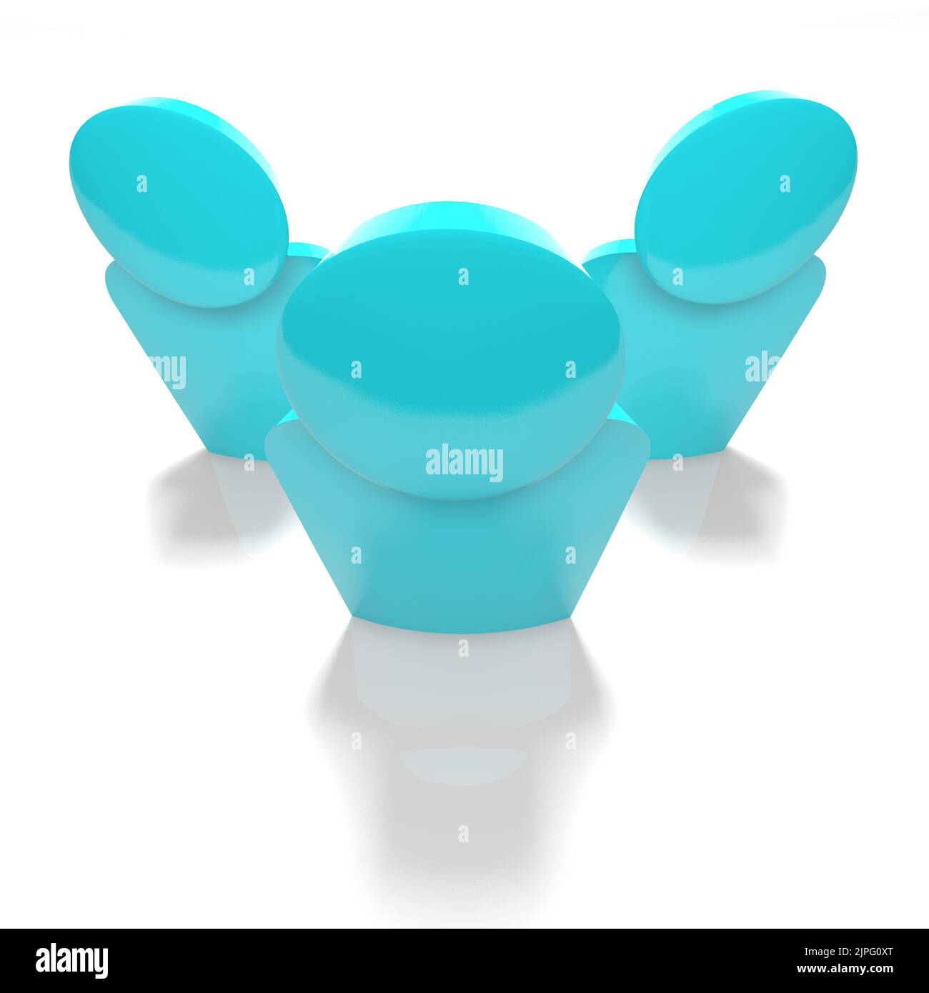 A team of three people in light blue, bird view - 3D rendered Stock ...