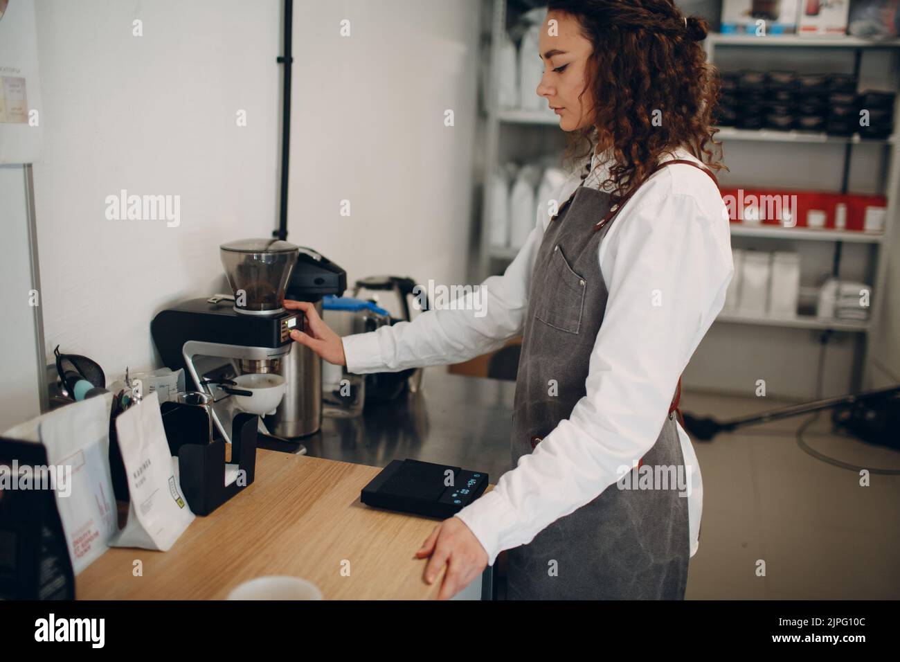 Cup Taster Girl Tasting Degustation Coffee Quality Test. Young woman ...