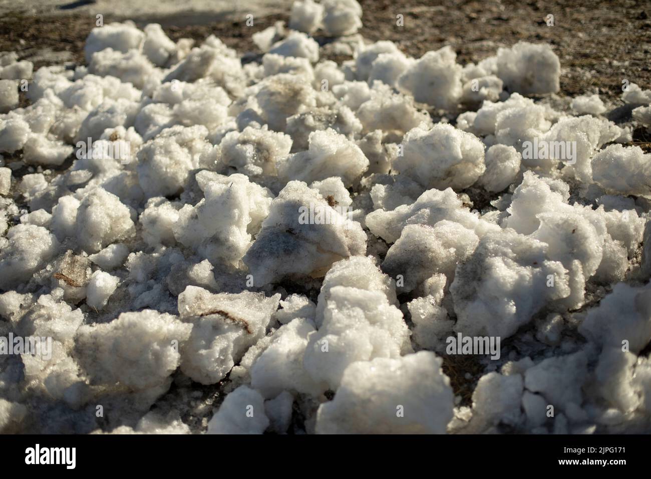 Melt on lawn. Precipitation after snowstorm. Hail fell outside. Weather ...