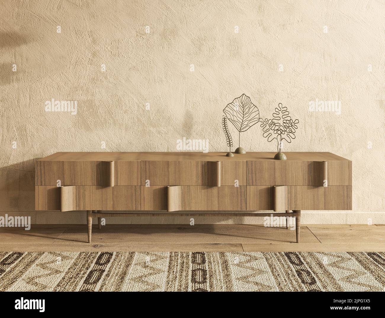 Simple minimal Nomadic style interior design. 3d render living room in ...