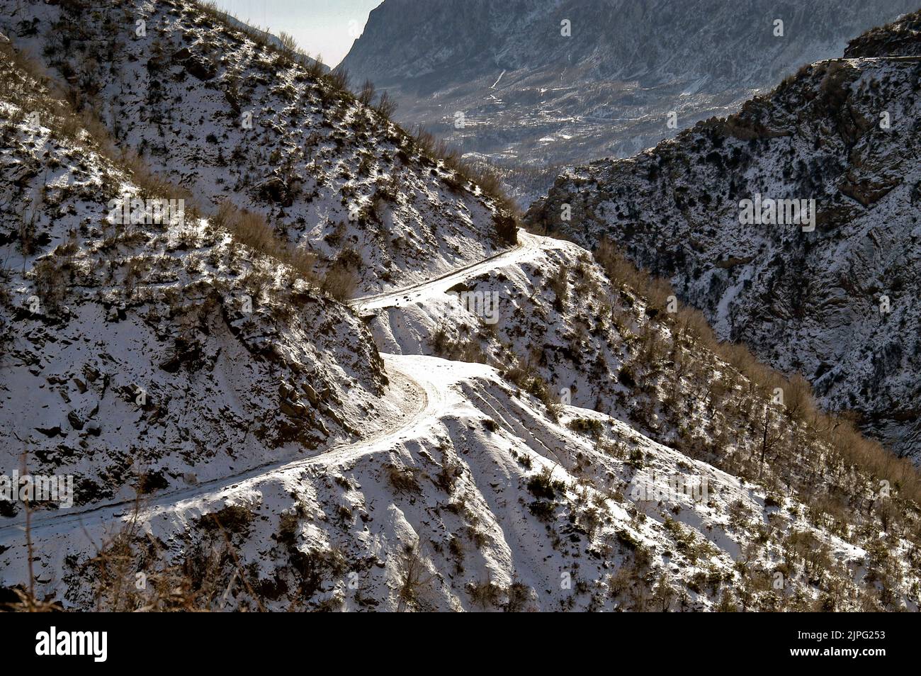 Winter snow on mountain road, northern Albania Stock Photo - Alamy