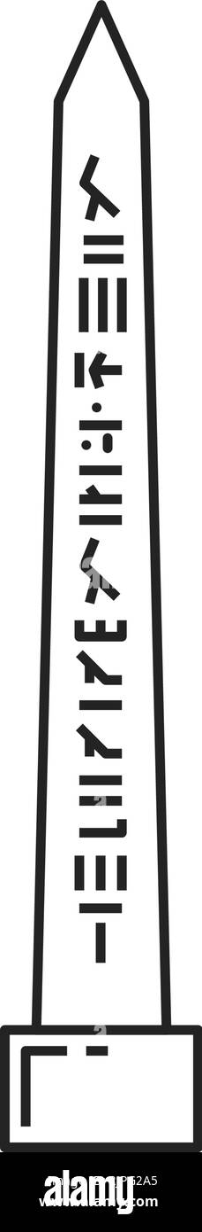 Egyptian obelisk with Ancient Egypt hieroglyphs or inscriptions, vector line icon. Ancient Egypt ...