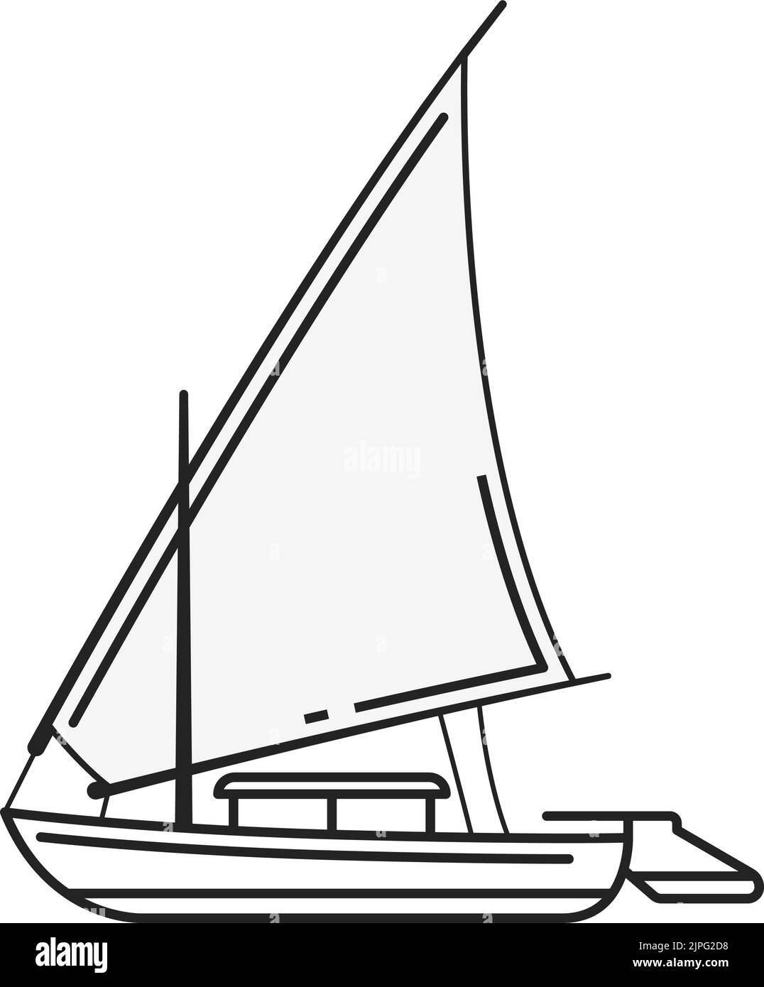 Egyptian boat, Ancient Egypt felucca with sails, vector line icon ...