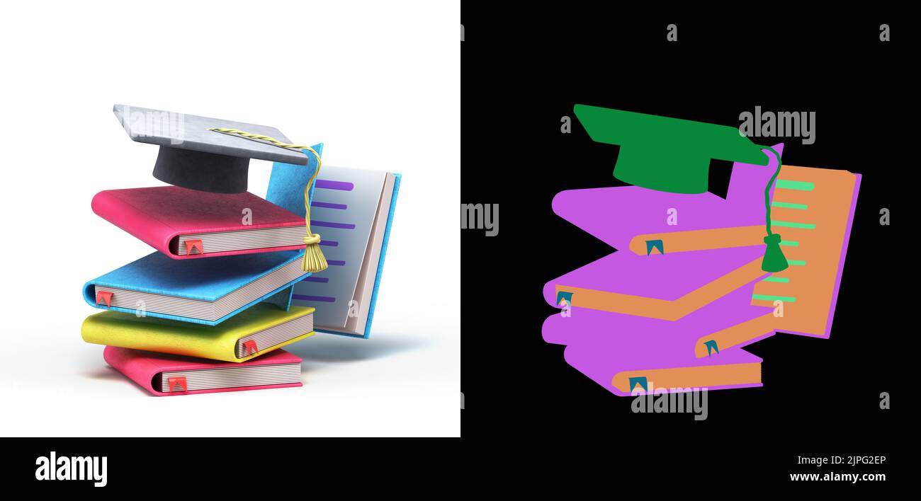 self learning concept blank books in stack 3d illustration on white ...
