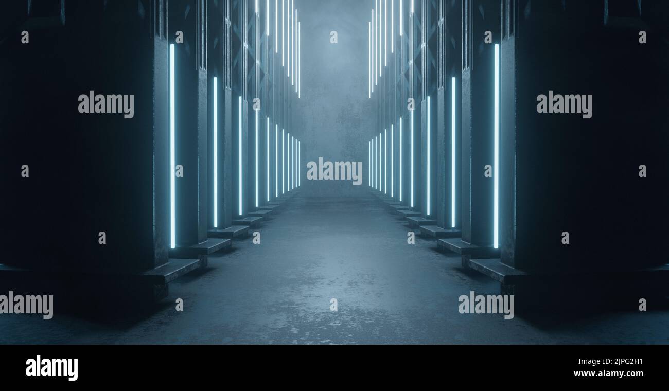 Light Blue Hallway SciFi Corridor Hallway Hangar Interior Background ...