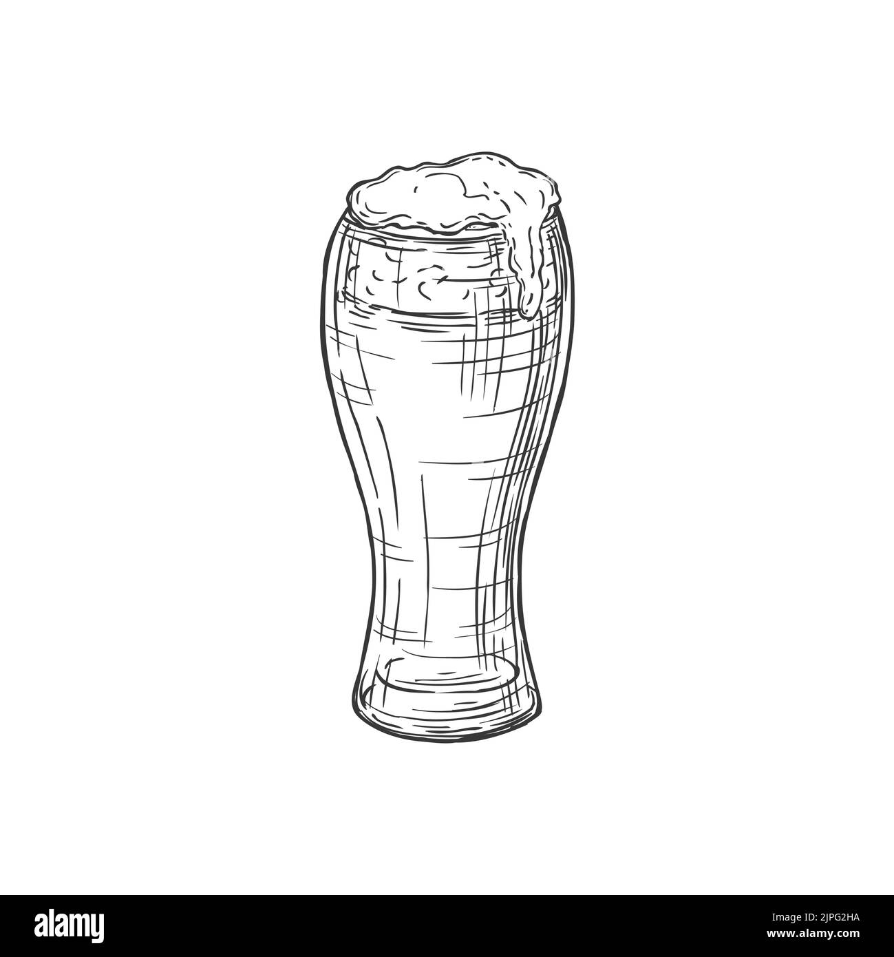 Beer cup alcohol frosty drink isolated monochrome sketch icon. Vector ...