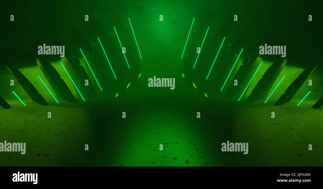 SciFi Metallic Or Concrete Empty Cinematic Volumetrics Deep Green ...
