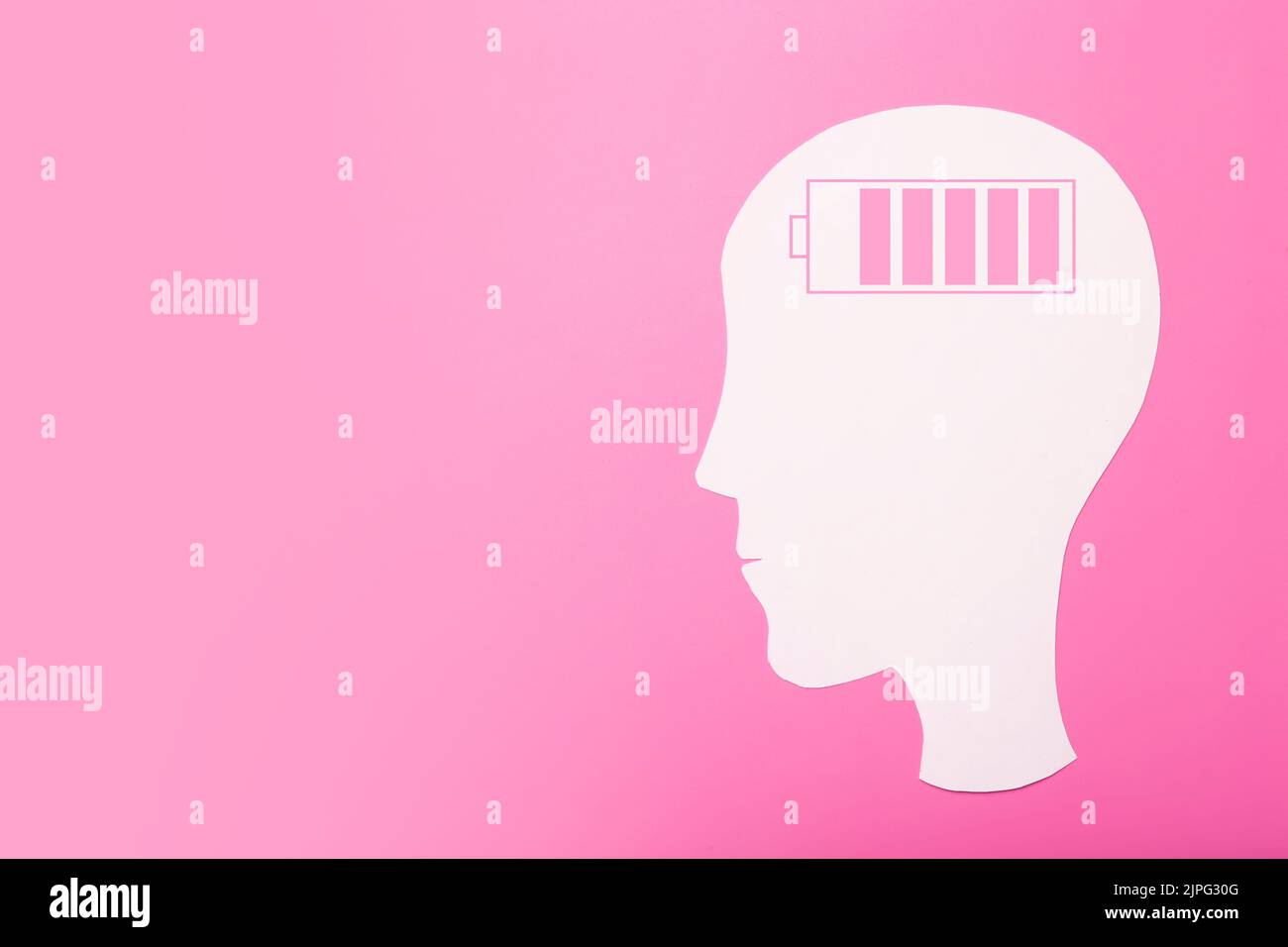 Brain charge concept. Brain energy charging indicator on paper-cut head ...