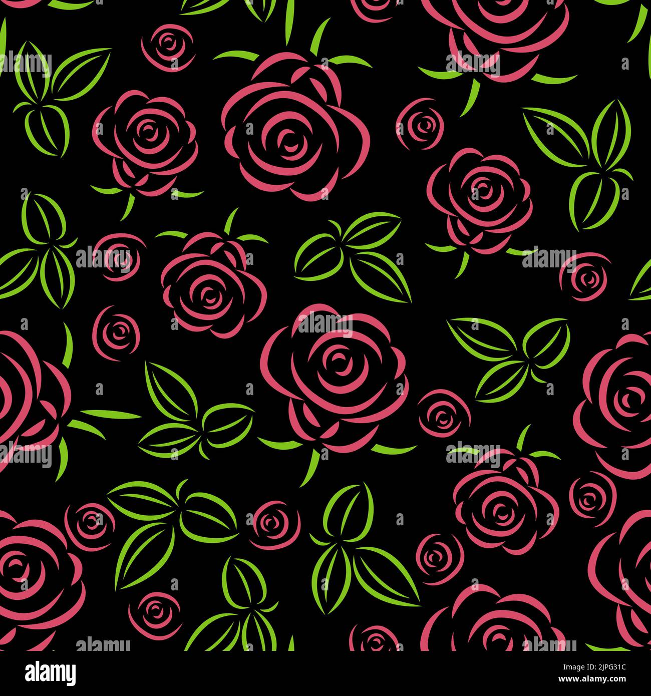 Roses flowers and leaves, seamless pattern. Linear simple style. Cute ...