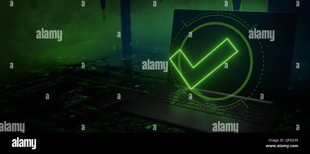 Approve mark technology concept banner background with copyspace 3D ...