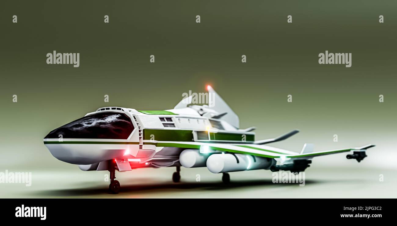 spaceship isolated on green background 3d illustration Stock Photo - Alamy