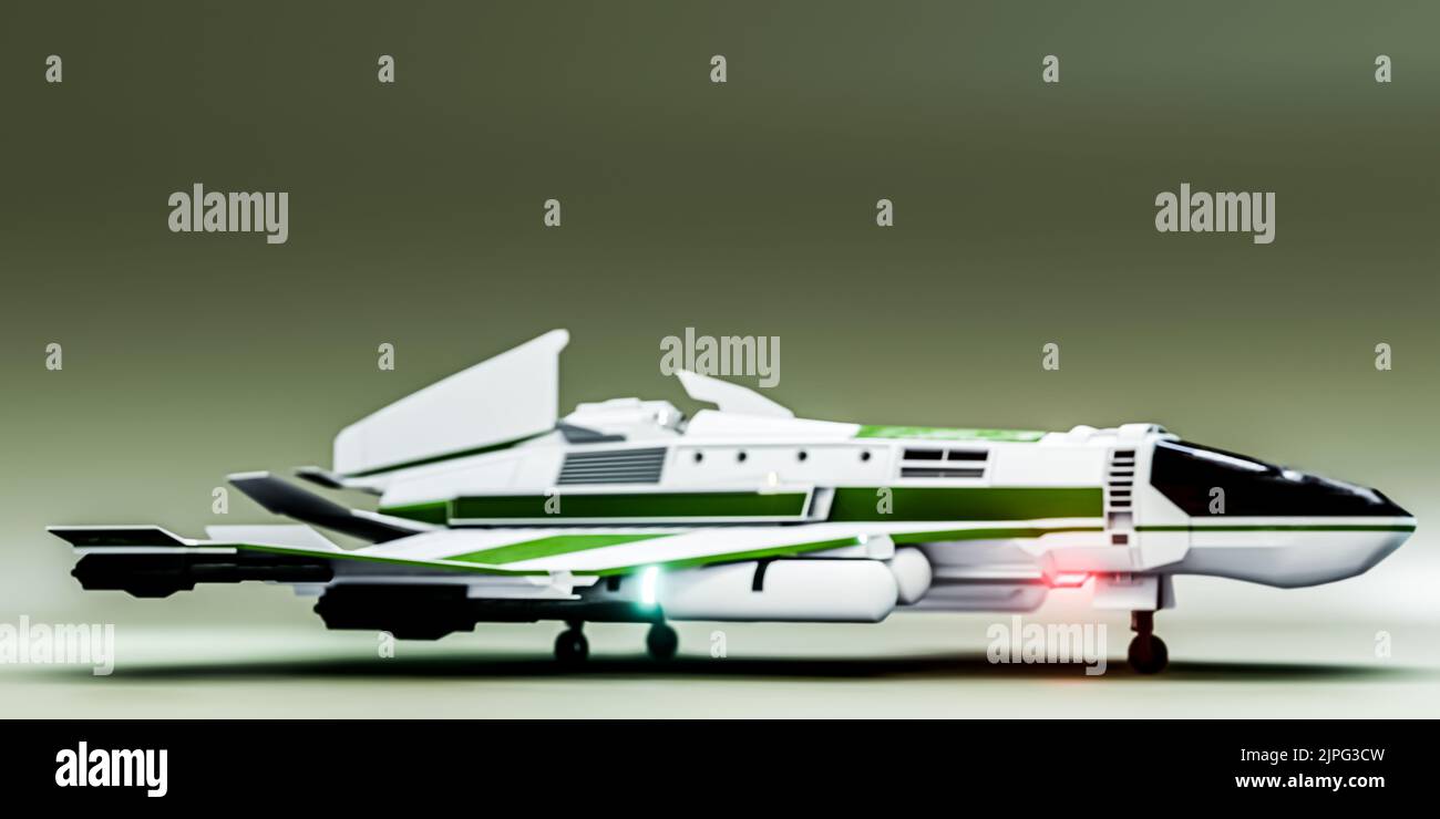 spaceship isolated on green background 3d illustration Stock Photo - Alamy