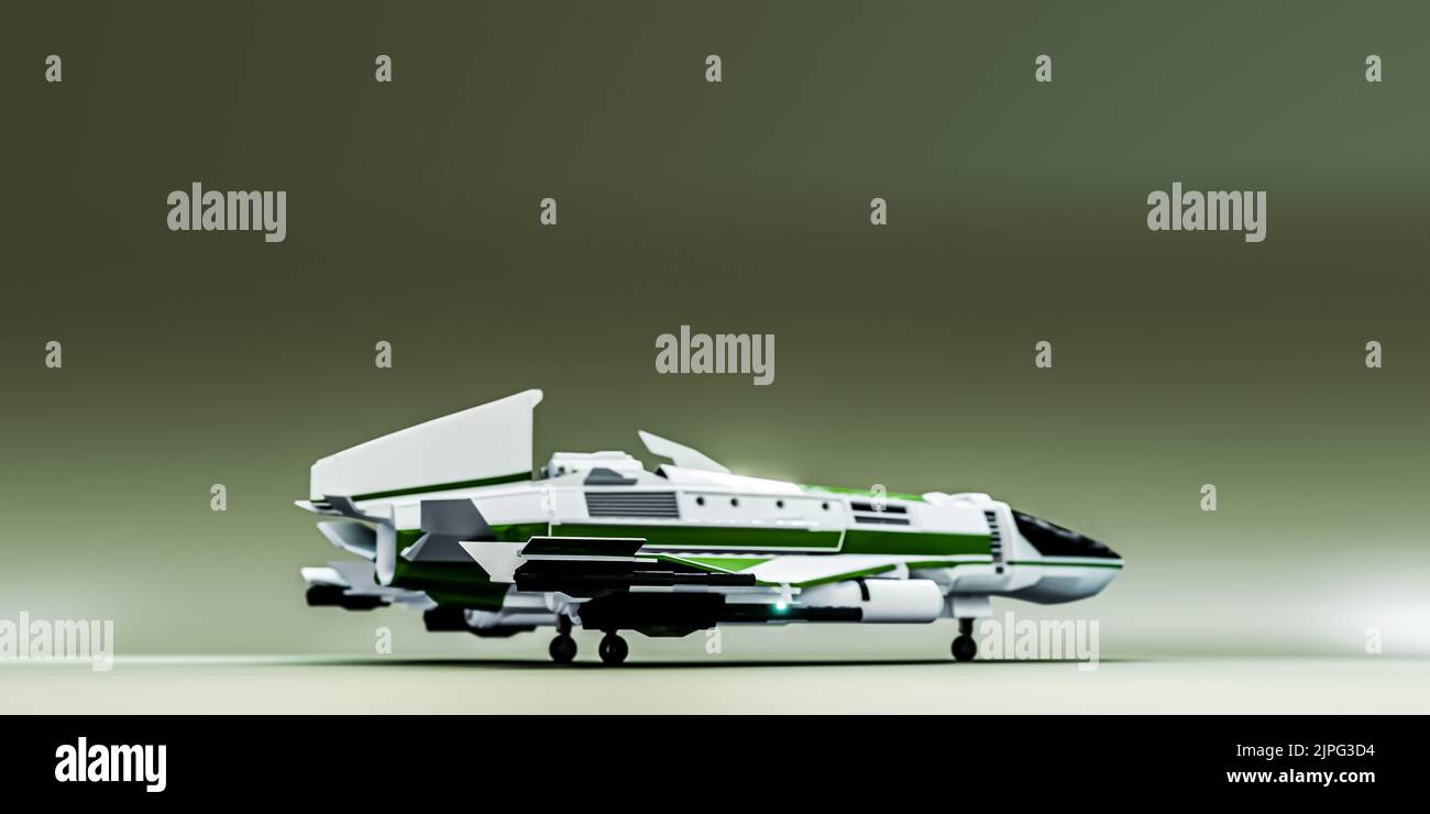 spaceship isolated on green background 3d illustration Stock Photo - Alamy