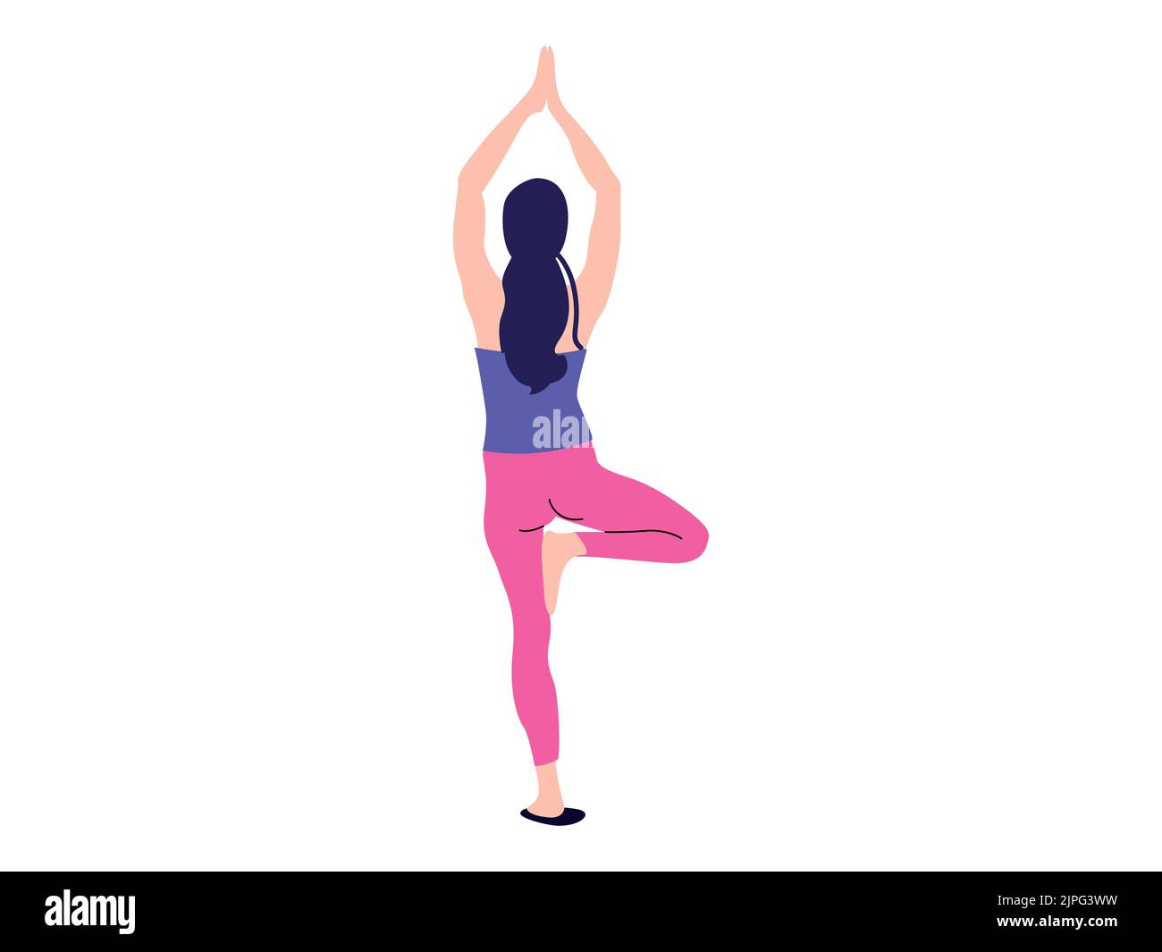 Yoga poses. Woman doing the stretching exercises at home. Pose tree ...