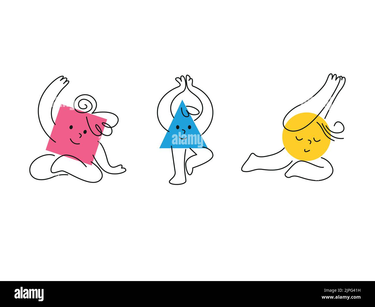 Yoga poses. Cute geometric shapes doing yoga. Healthy lifestyle. Vector ...