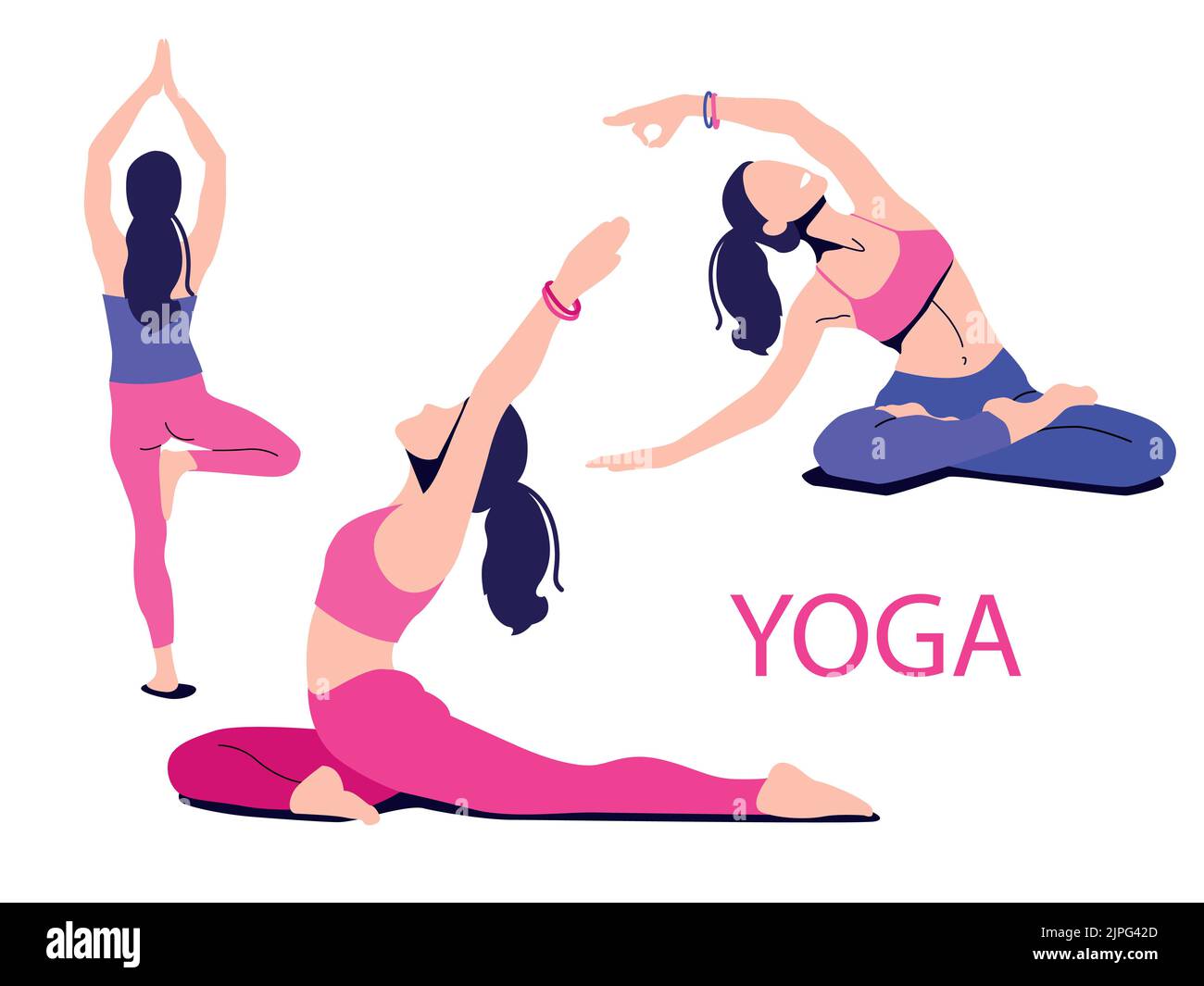 Yoga poses. Woman doing the stretching exercises at home. Pose tree ...