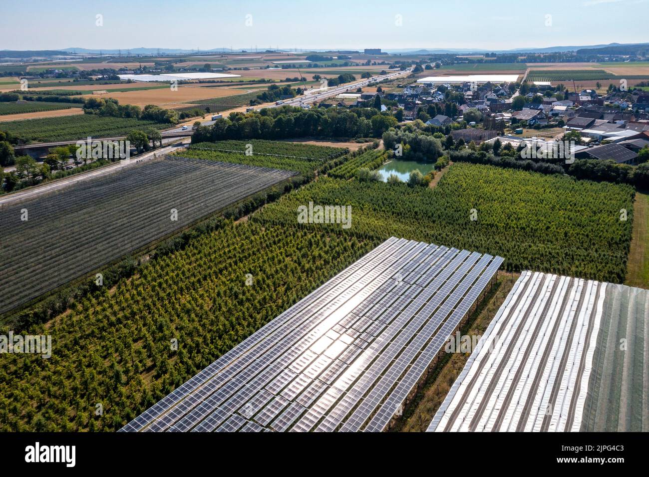 Agri-photovoltaic test facility, an apple orchard was covered with two ...