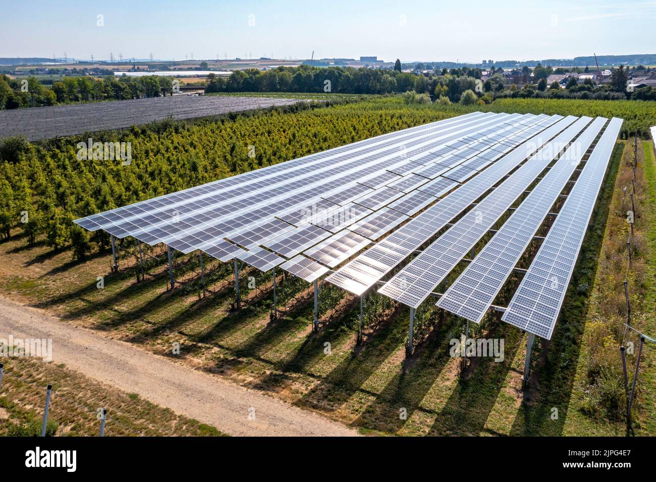 Agri-photovoltaic test facility, an apple orchard was covered with two ...