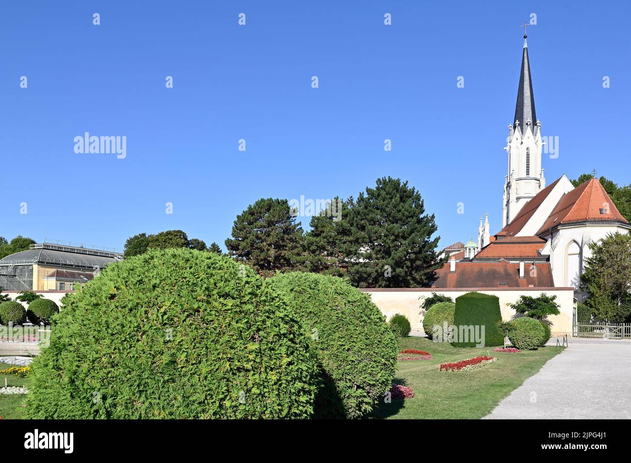 Vienna, Austria. View from Schönbrunn Palace Park to the Parish Church ...