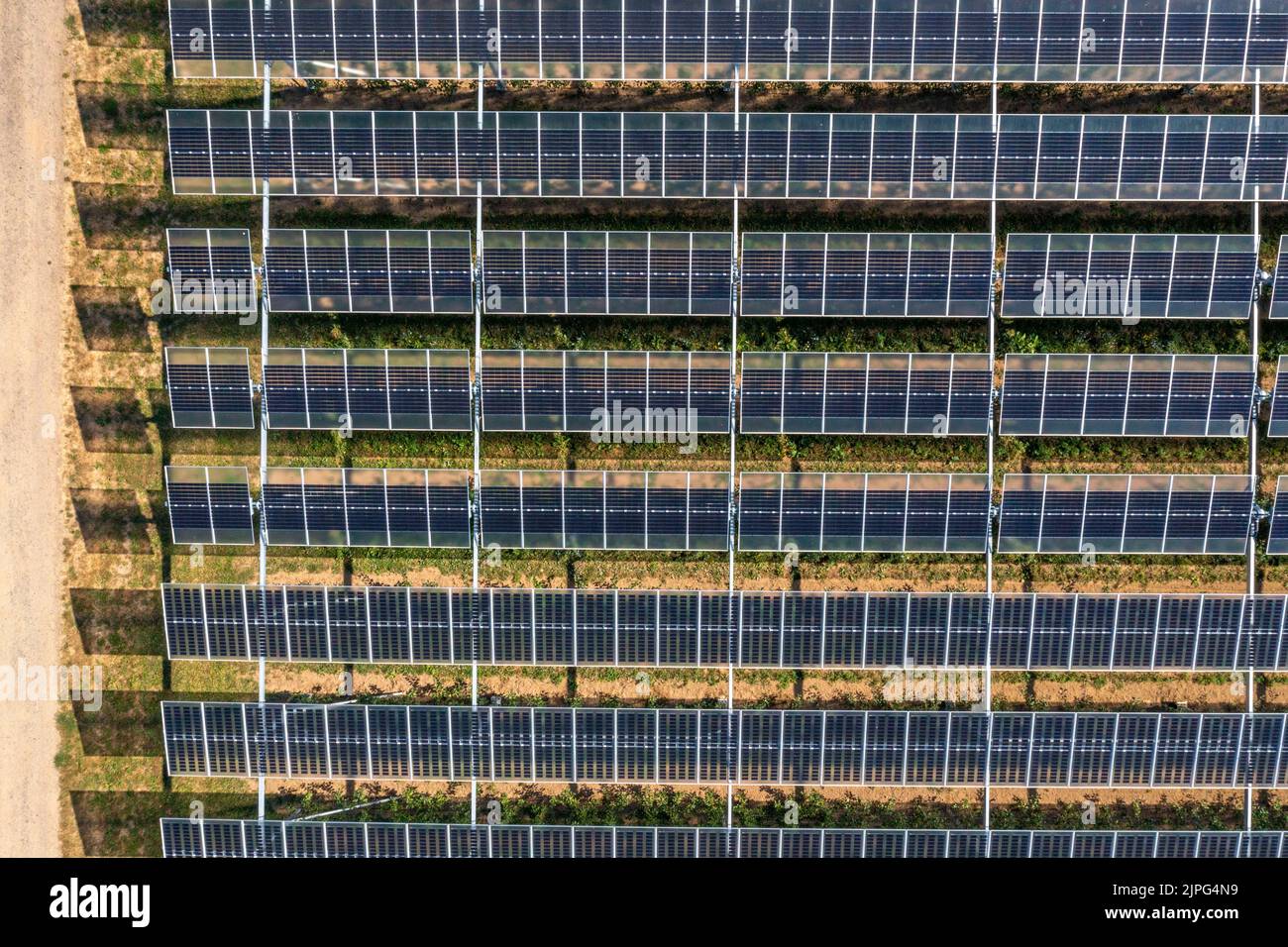 Agri-photovoltaic test facility, an apple orchard was covered with two ...
