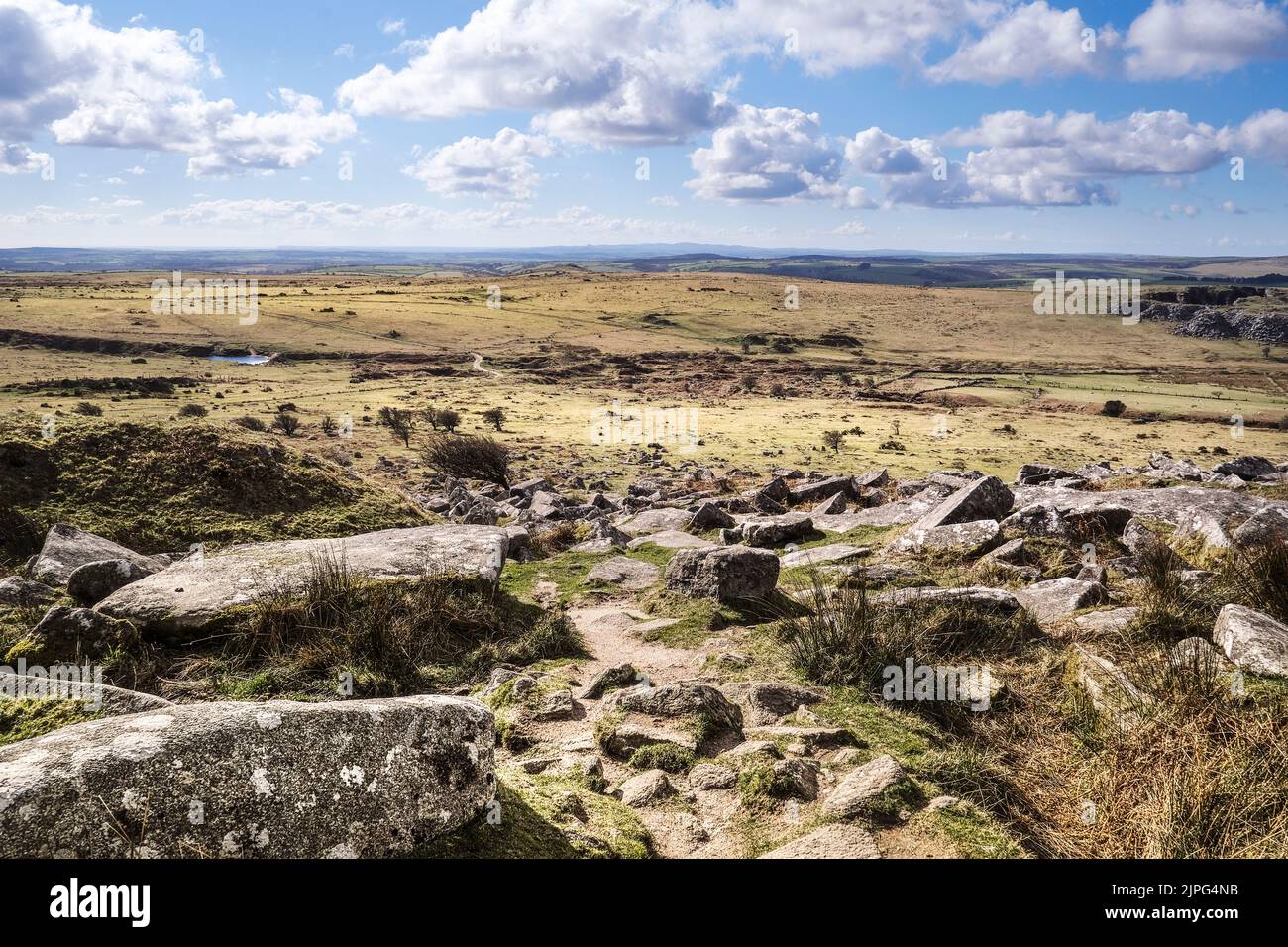 A spectacular view from the summit of Stowes Hill over the rugged ...