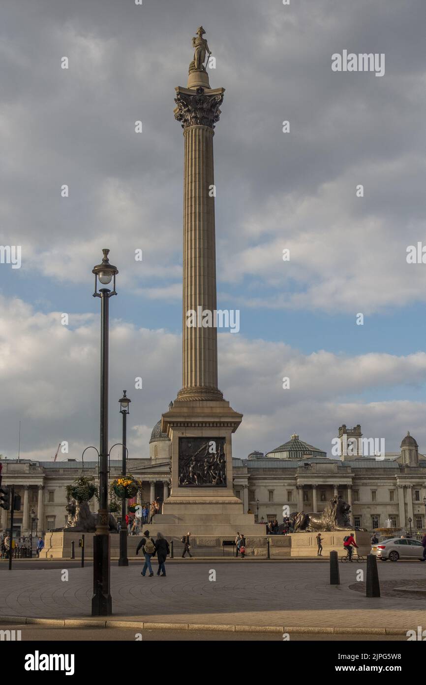 A vertical shot of Nelson's Column monument in the center of the ...