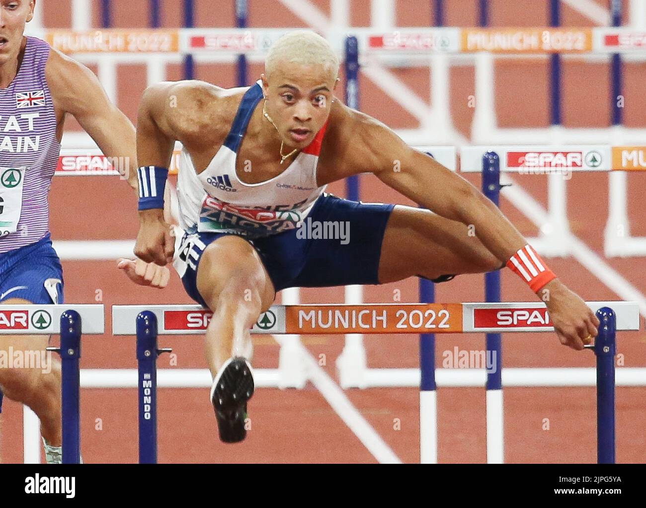 Sasha Zhoya of France during the Athletics, Semi-final Men's 110m ...