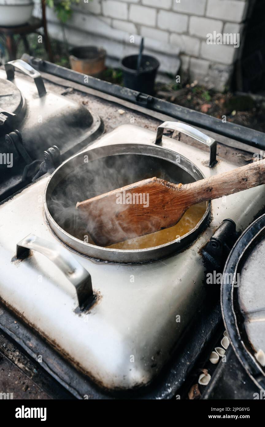 Cooking in the field kitchen during the war in Ukraine, conditions ...