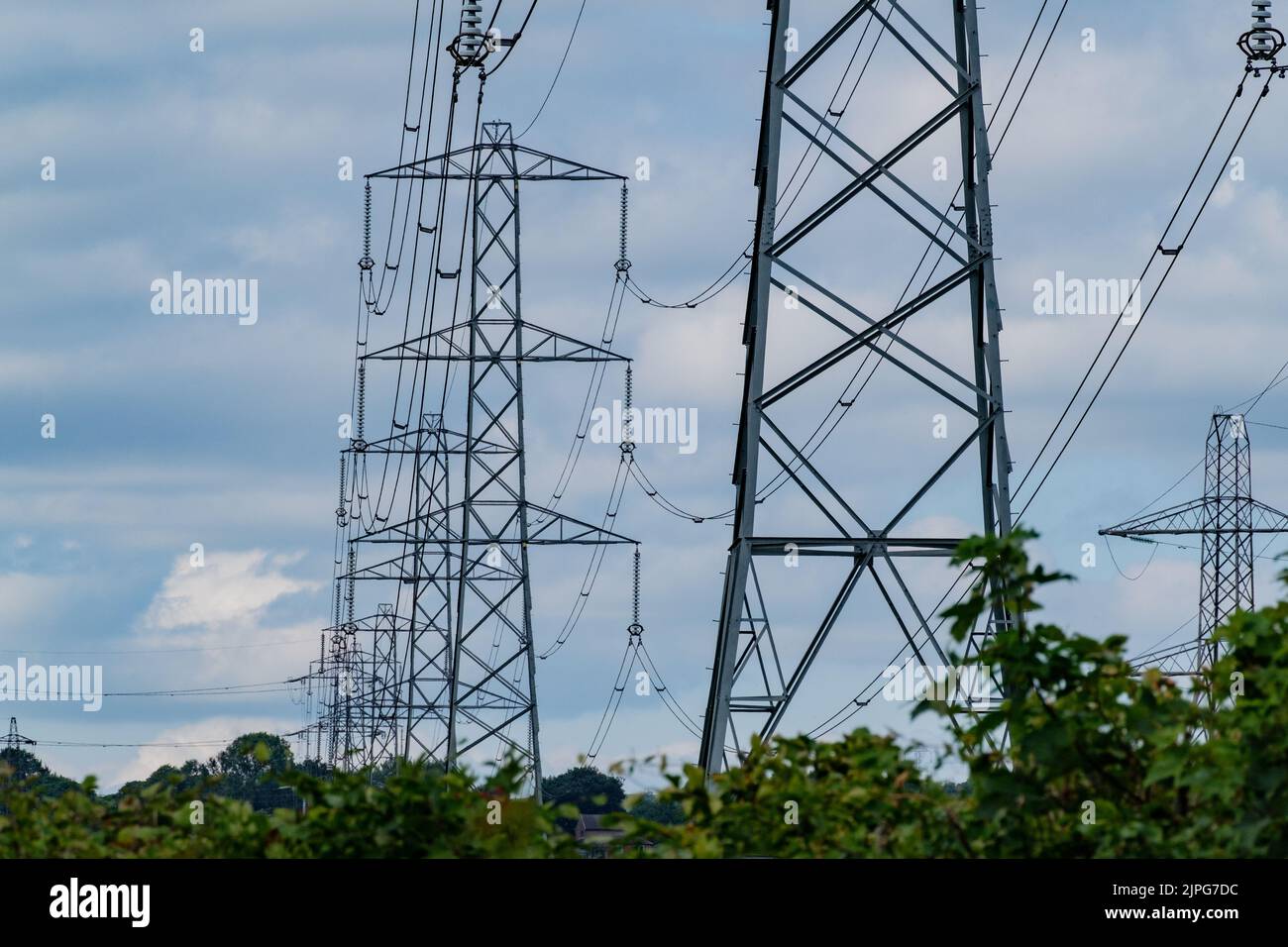 Pylon Lines spanning the countryside in North West England Stock Photo ...