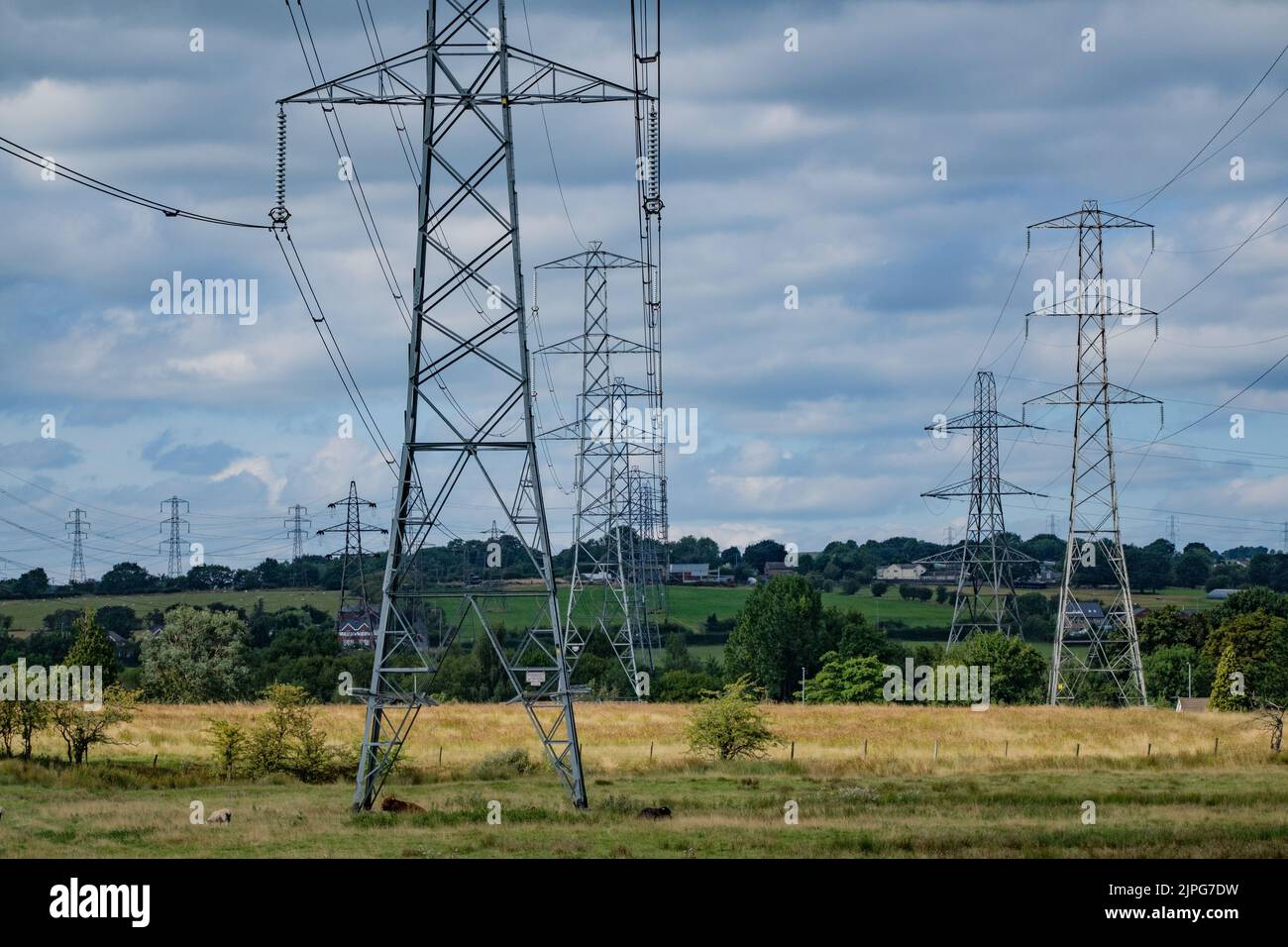 Pylon Lines spanning the countryside in North West England Stock Photo - Alamy