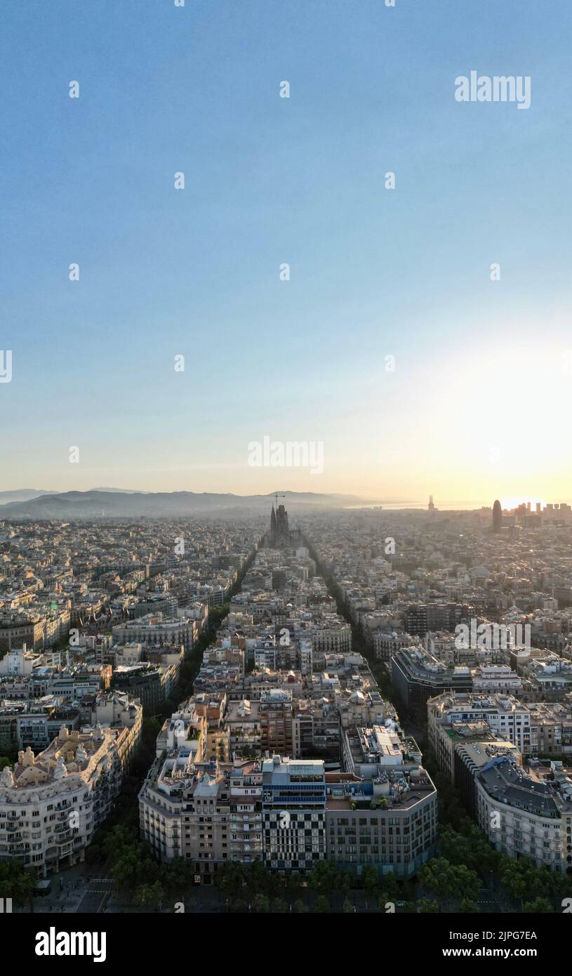 The vertical aerial view of the city buildings in sections under the ...