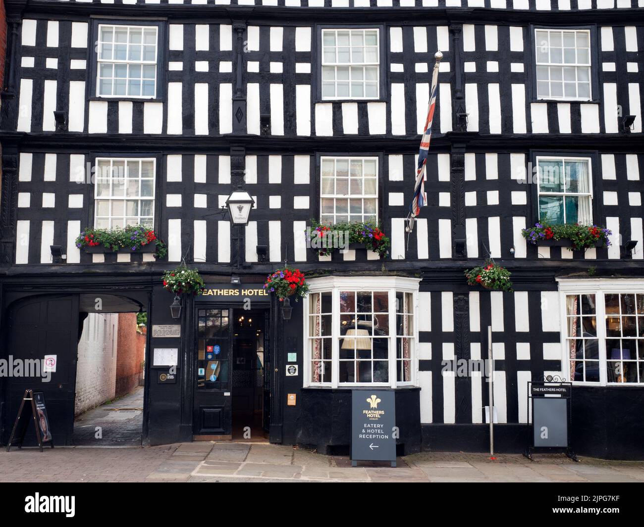 The Feathers Hotel timber framed building on the High Street at Ledbury ...