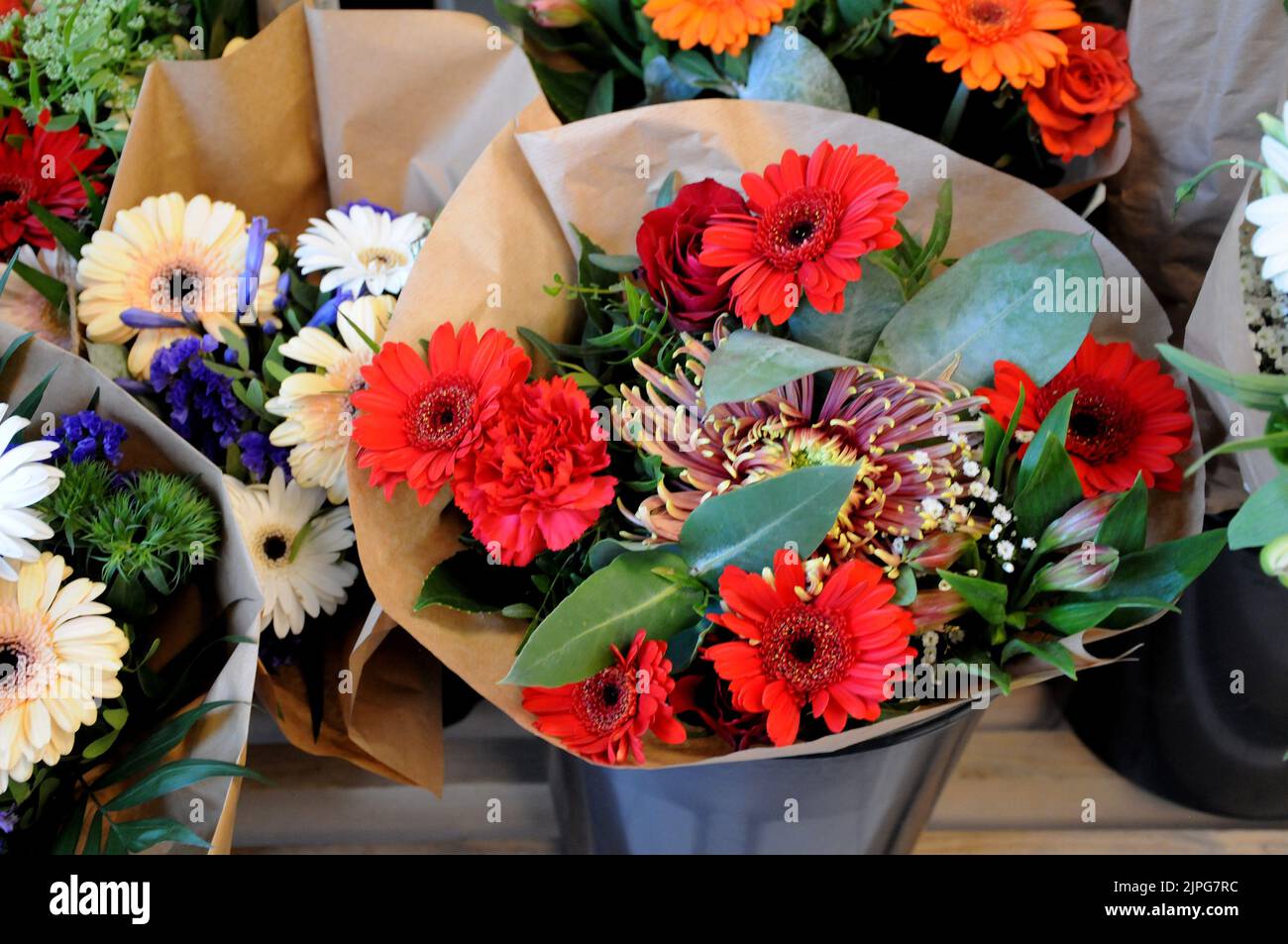 Copenhagen /Denmark/18 August 2022/Flower bouquets display for sale at ...