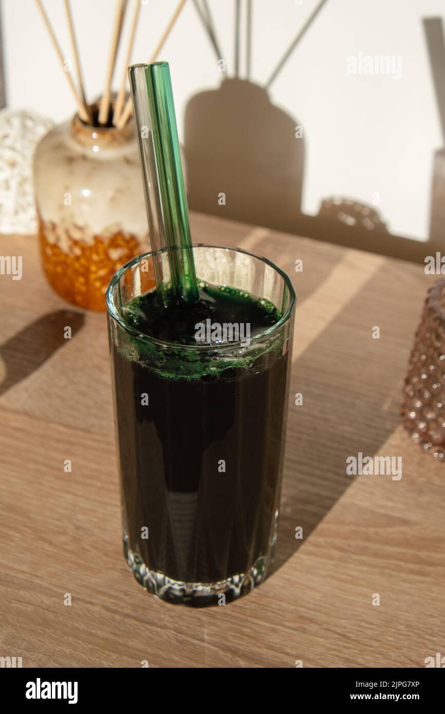 Blue-green algae Chlorella and spirulina powder, dietary supplement for ...