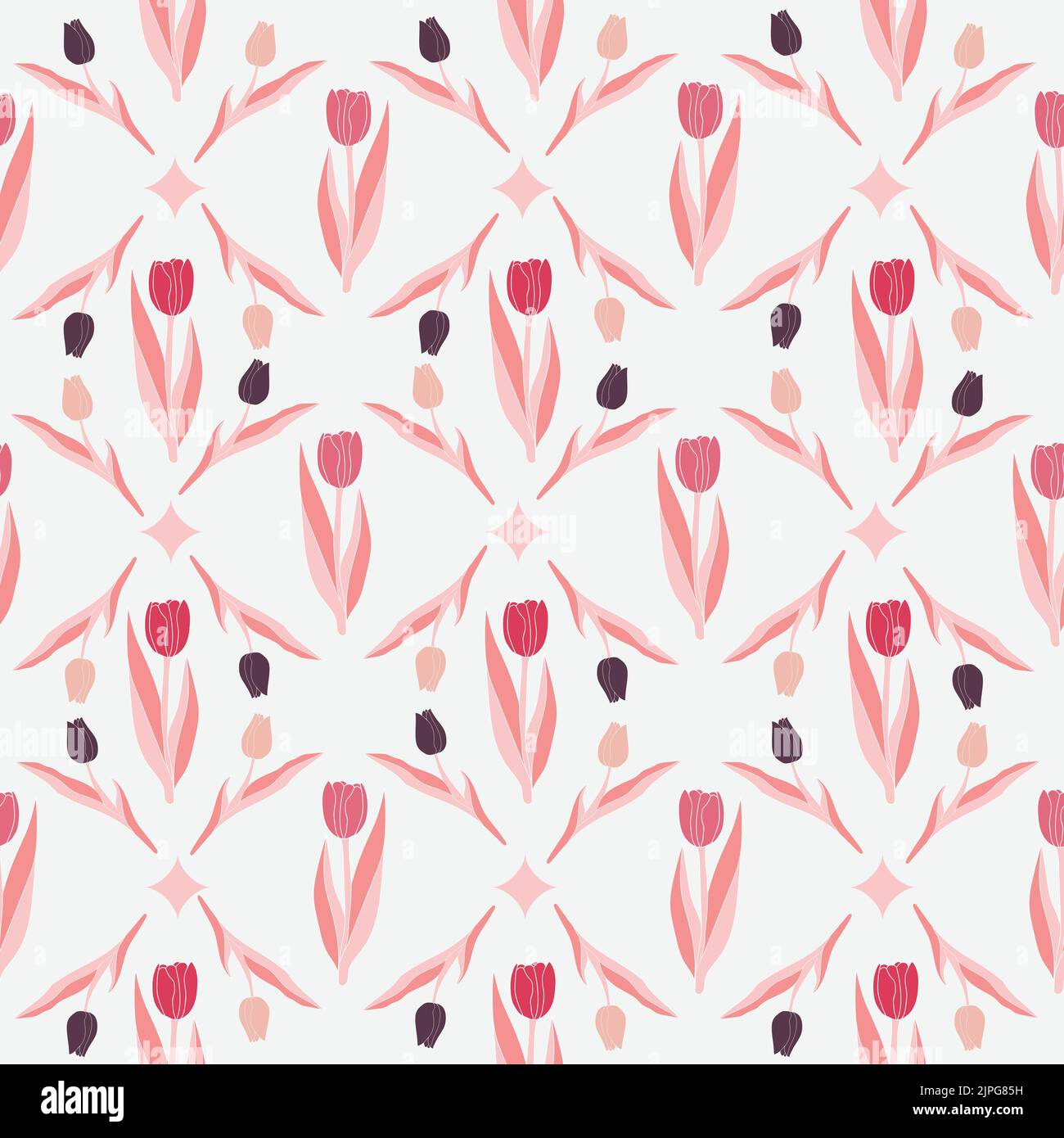 Tulip flowers pattern seamless vector background. Vintage botanical illustration. Bright spring ...