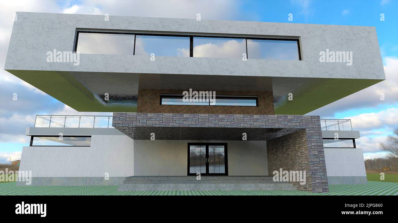 Concept design of a futuristic house. Porch trim in gray slate ...