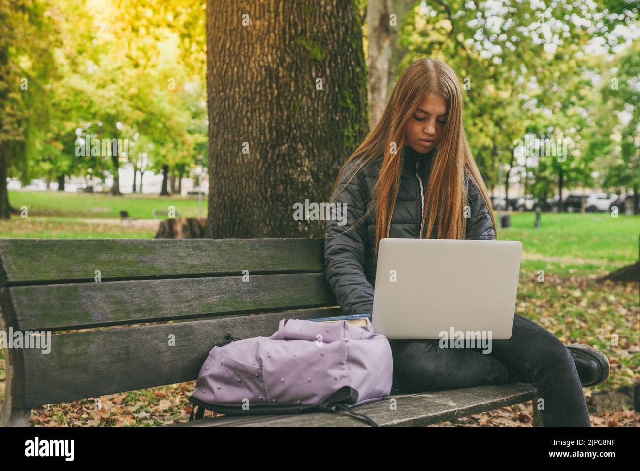 Girl Sitting Alone On Bench Reading