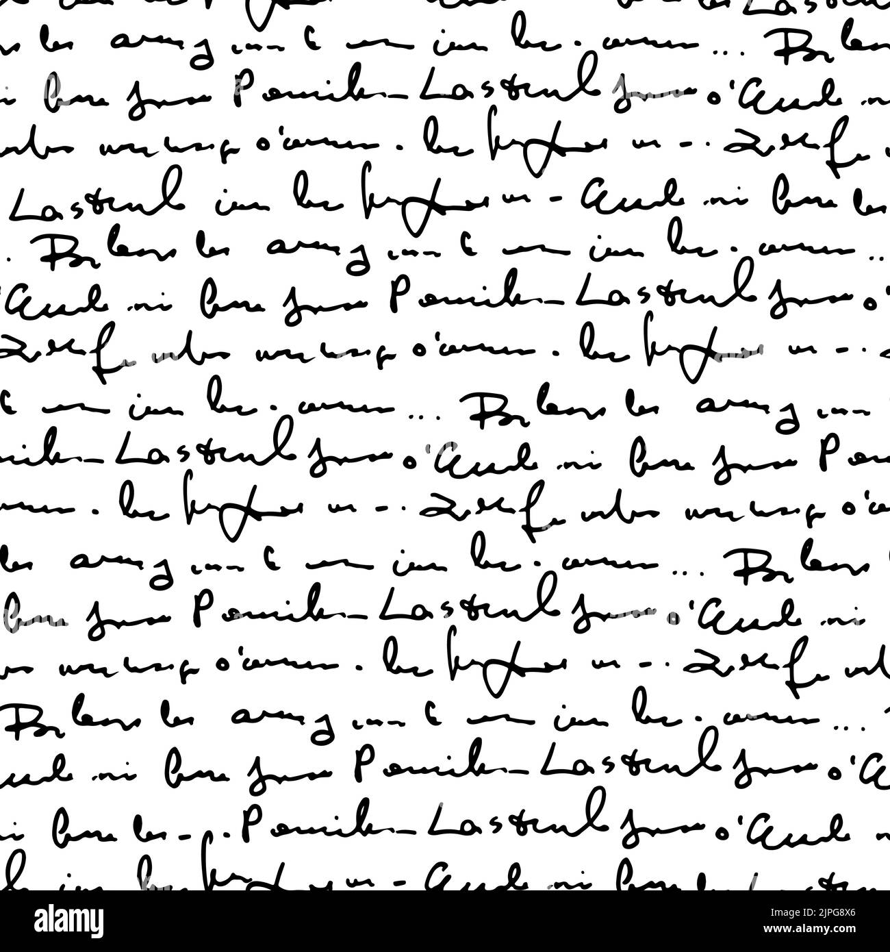 Handwritten abstract text seamless pattern, vector monochrome script ...