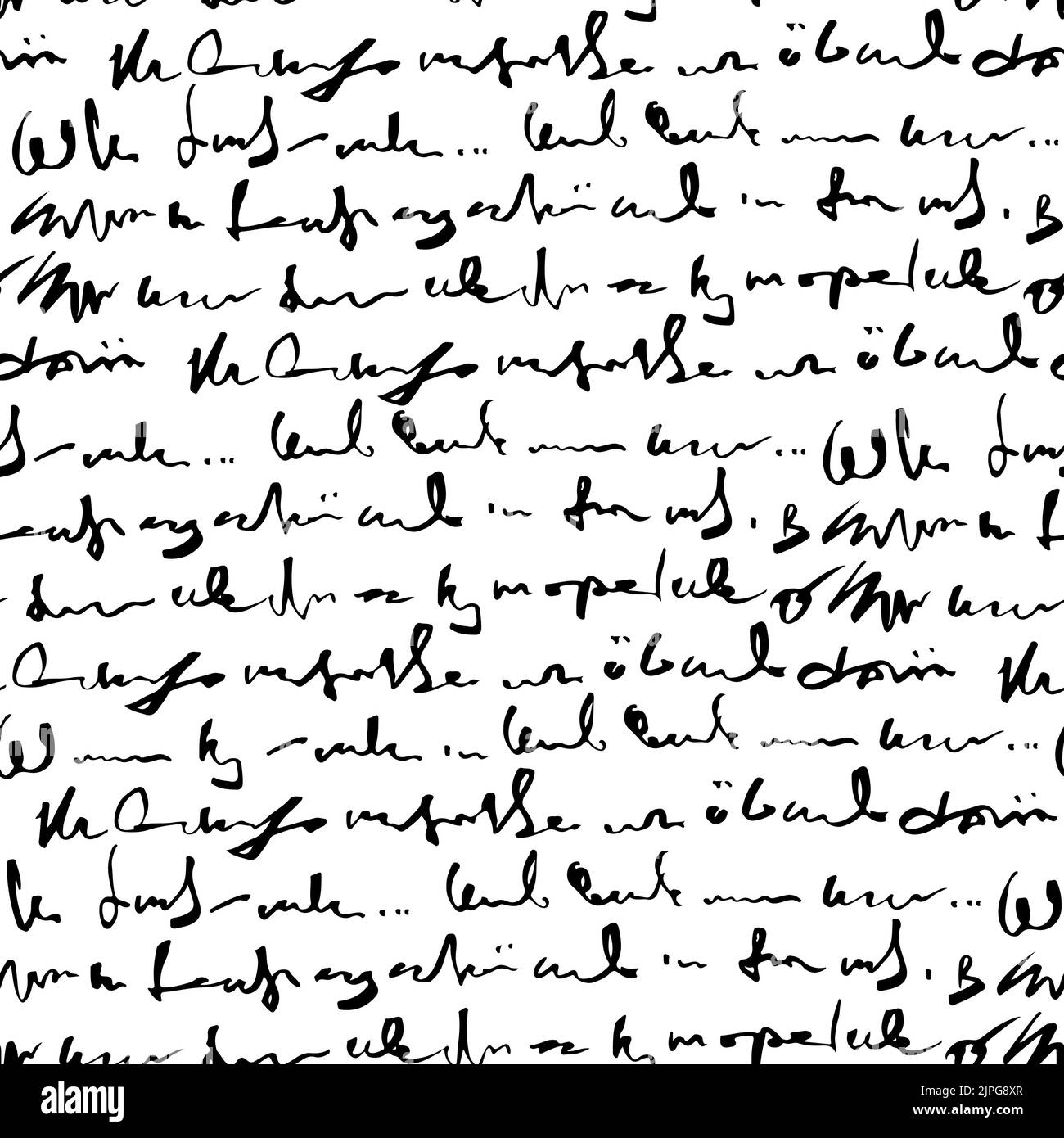 Handwritten abstract text seamless pattern, vector monochrome script ...