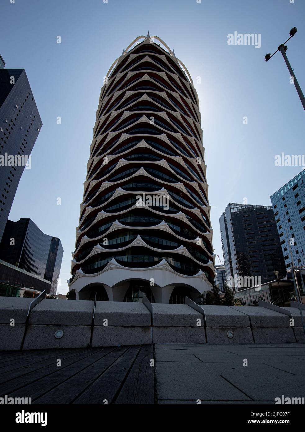A low angle shot of a modern building of pineapple style in Melbourne ...